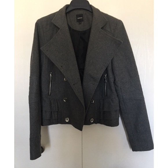 Express | Jackets & Coats | Express Gray Ruffled Bottom Wool Jacket ...